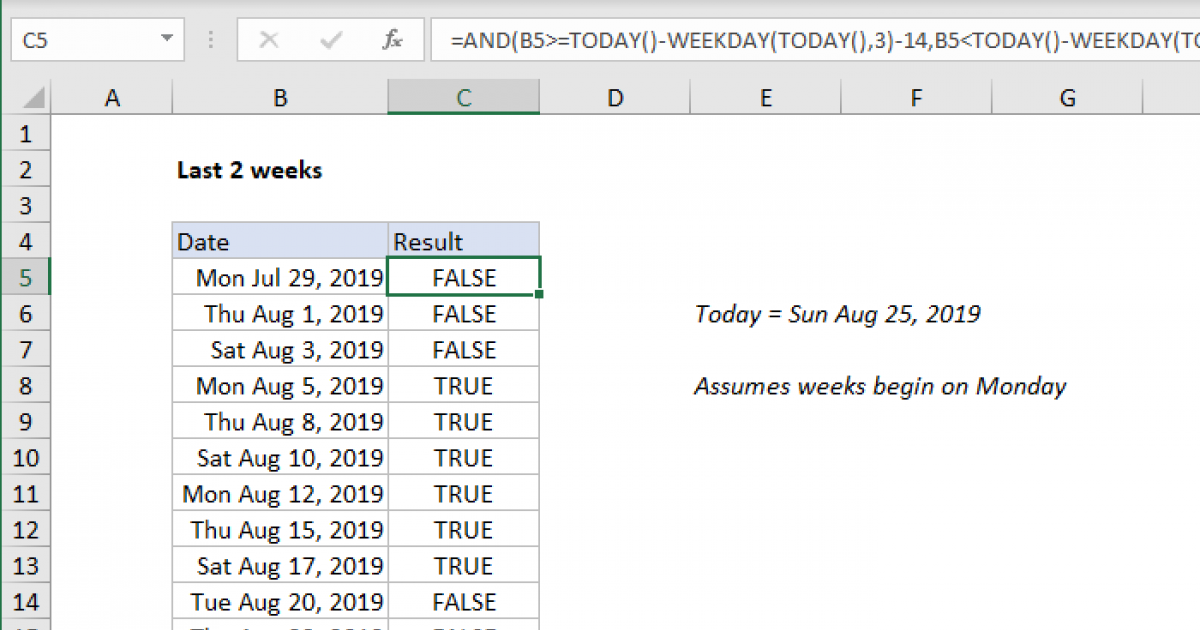 Last n weeks - Excel formula | Exceljet